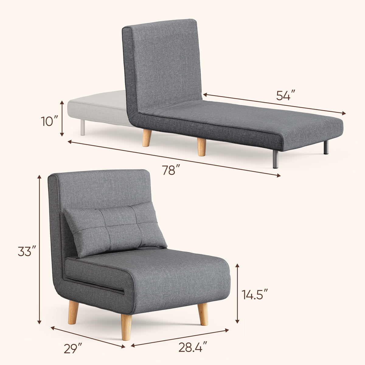Convertible Folding Sofa Bed, Lofka Sleeper Couch with Pillow & 6-Posi ...